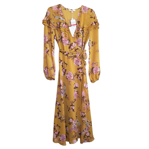 Wayf | Dresses | Wayf Golden Yellow Floral Print Wrap Dress | Poshmark